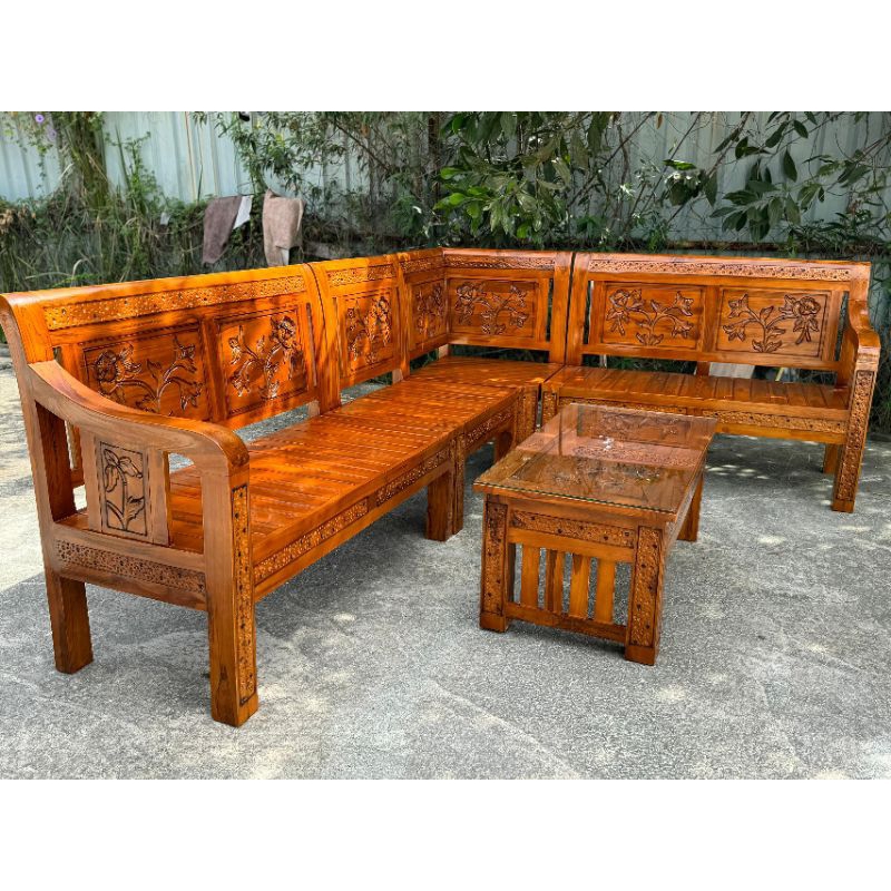 SOFA SET L SHAPE JATI ORIGNAL INDONESIA 6 SEATTER/SOFA SET JATI/SET ...