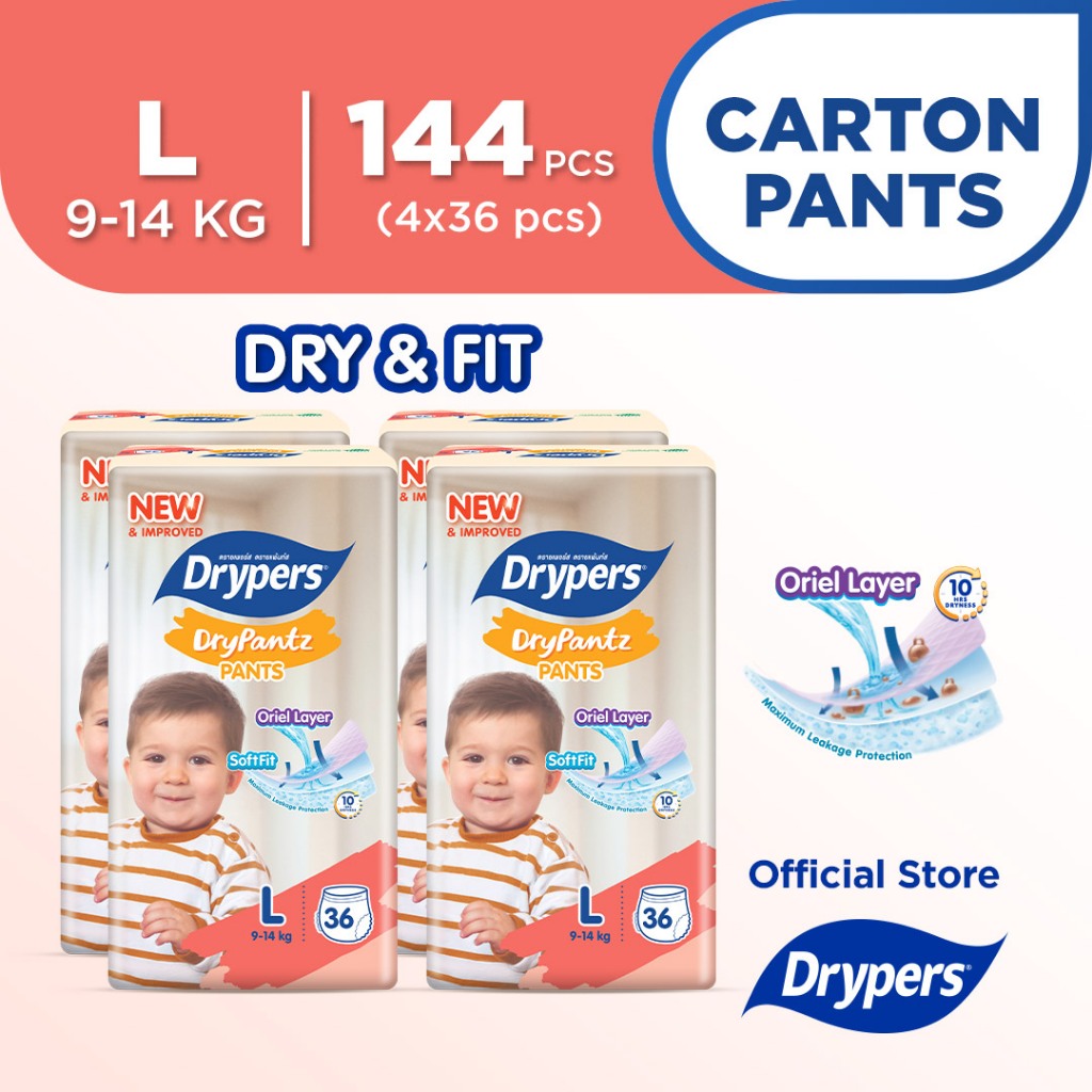 Drypers DryPantz Pants Baby Diaper L (9-14kg) 36sx4 - Carton | Shopee ...