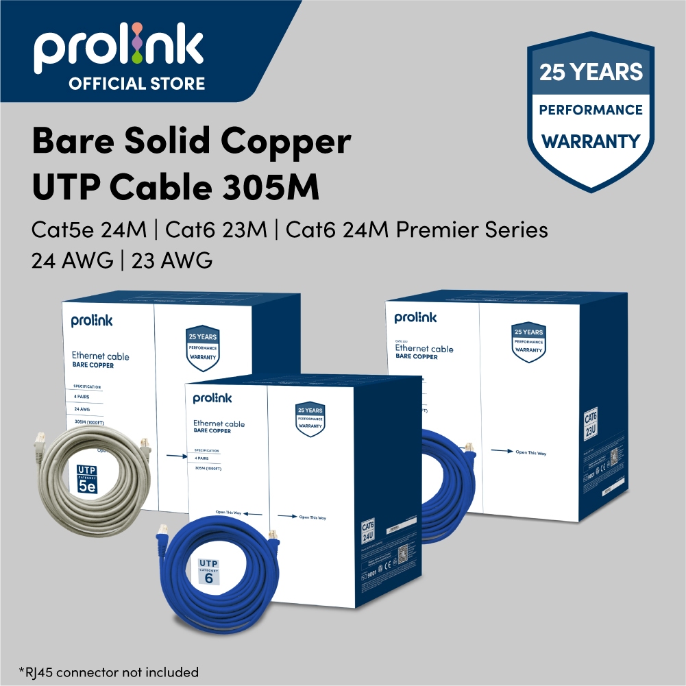[Bare Solid Copper] Prolink Cat5e CAT6 23AWG 24AWG Premier Series 4-Pair UTP Ethernet Network ...