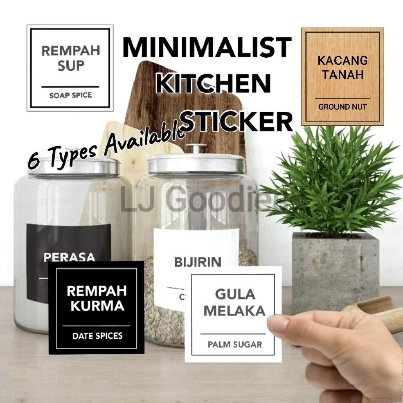 Minimalist Kitchen Sticker / Sticker Dapur / Waterproof Pantry Spice ...