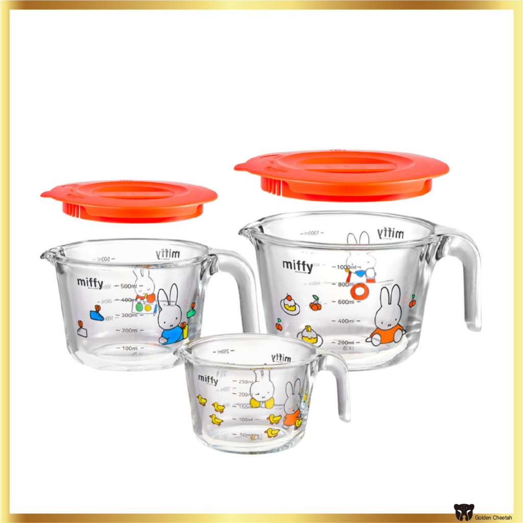 Ejiry x Miffy Glass Measuring Cup (250ml, 500ml with Lid, 1000ml with ...