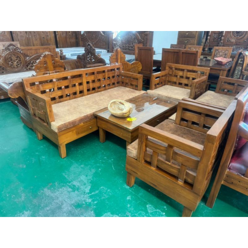 Kerusi Kayu Jati Kepang Kerusi Jati 3211+meja/Sofa Set Kayu Jati ...