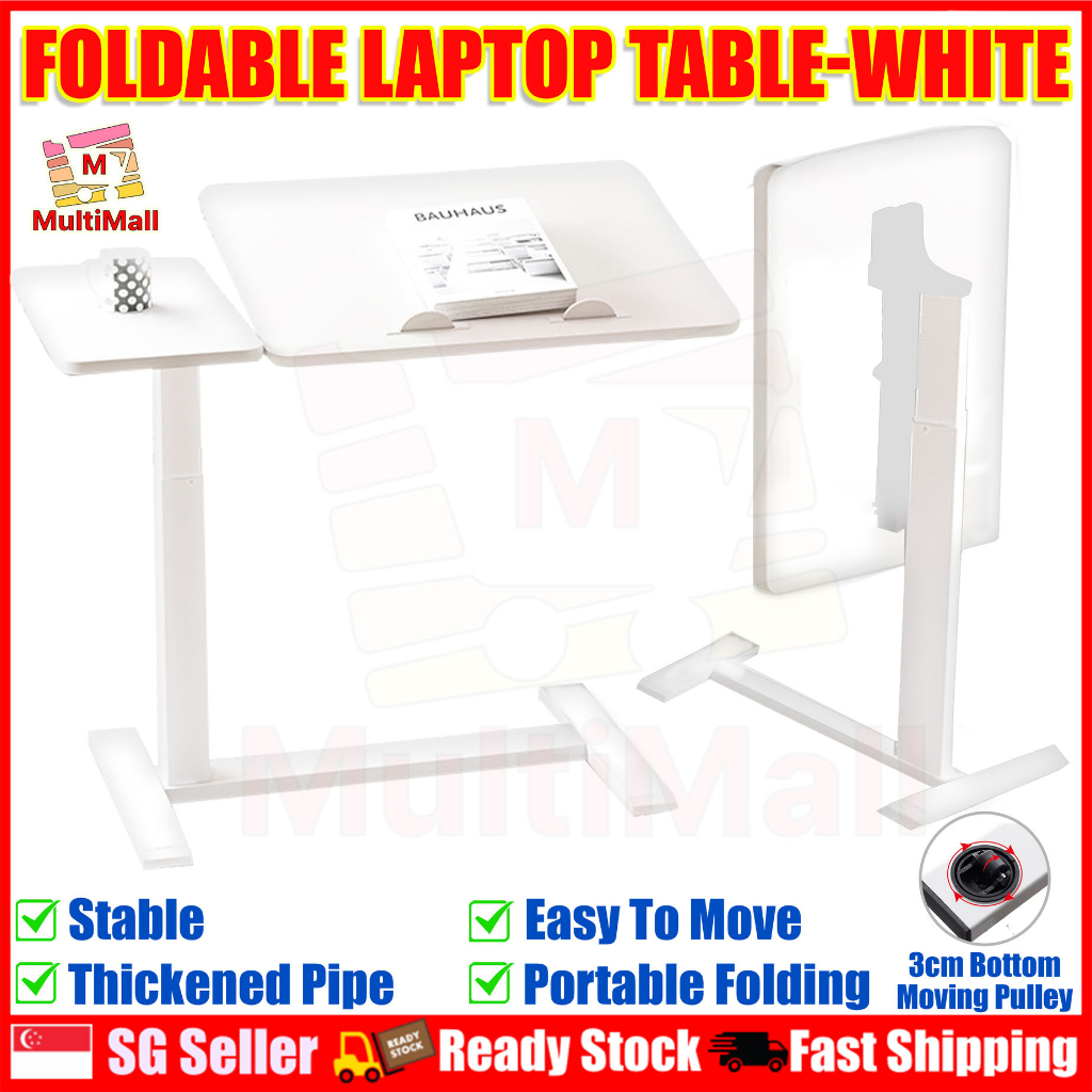 Laptop Table with Wheels White Height Adjustable Foldable Table with ...
