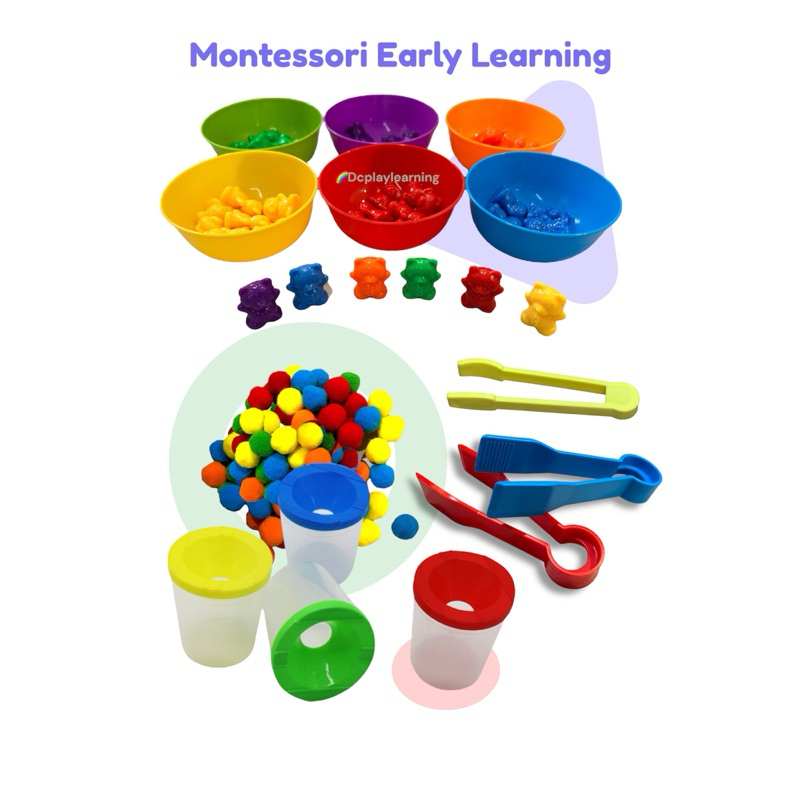 Montessori Learning Counting Toys Color Sorting Pom Pom Toy Rainbow ...