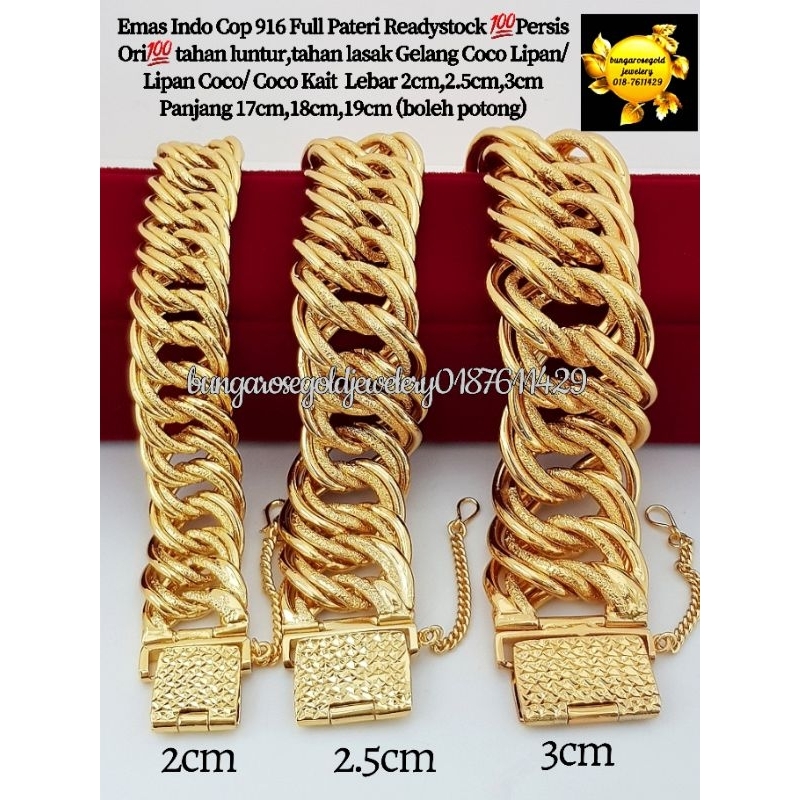 🔥Emas Indo Cop 916 Full Pateri Readystock 💯Persis Ori💯 Gelang Coco ...