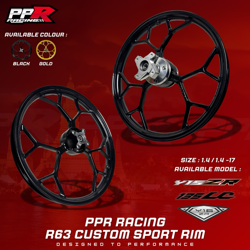PPR RACING R63 CUSTOM SPORT RIM Y15ZR Y16ZR LC135 1.4/1.4-17 BLACK GOLD ...