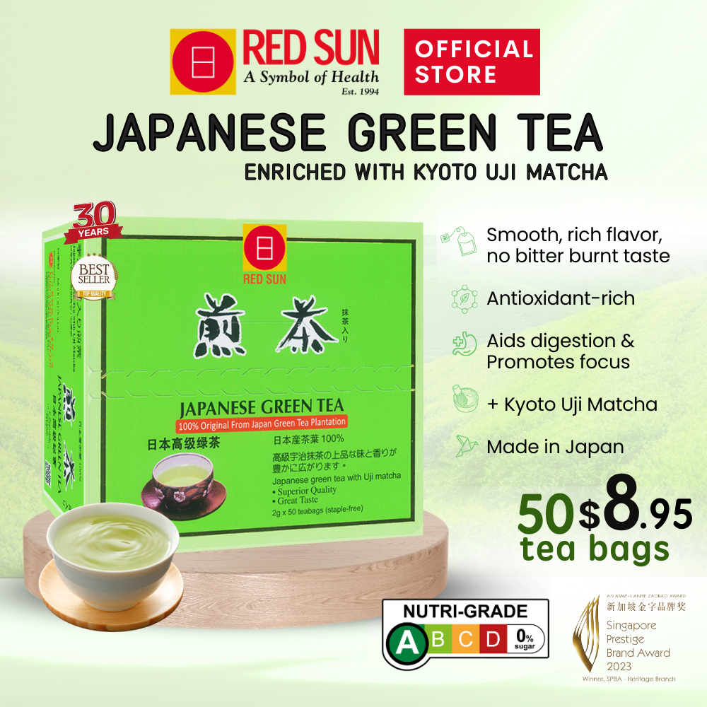 RED SUN Japan Green Tea 50's | Kyoto Uji Tea Leaf with Added Matcha ...