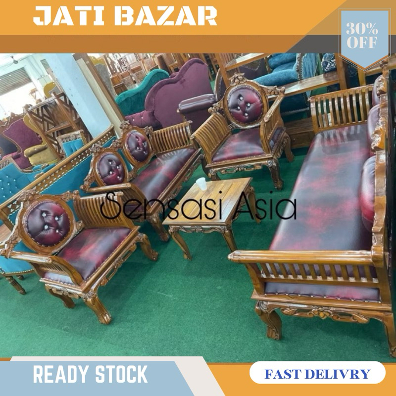 KERUSI KAYU JATI PADI SOFA SET KAYU JATI SOFA JATI 3211 MEJA | Shopee ...
