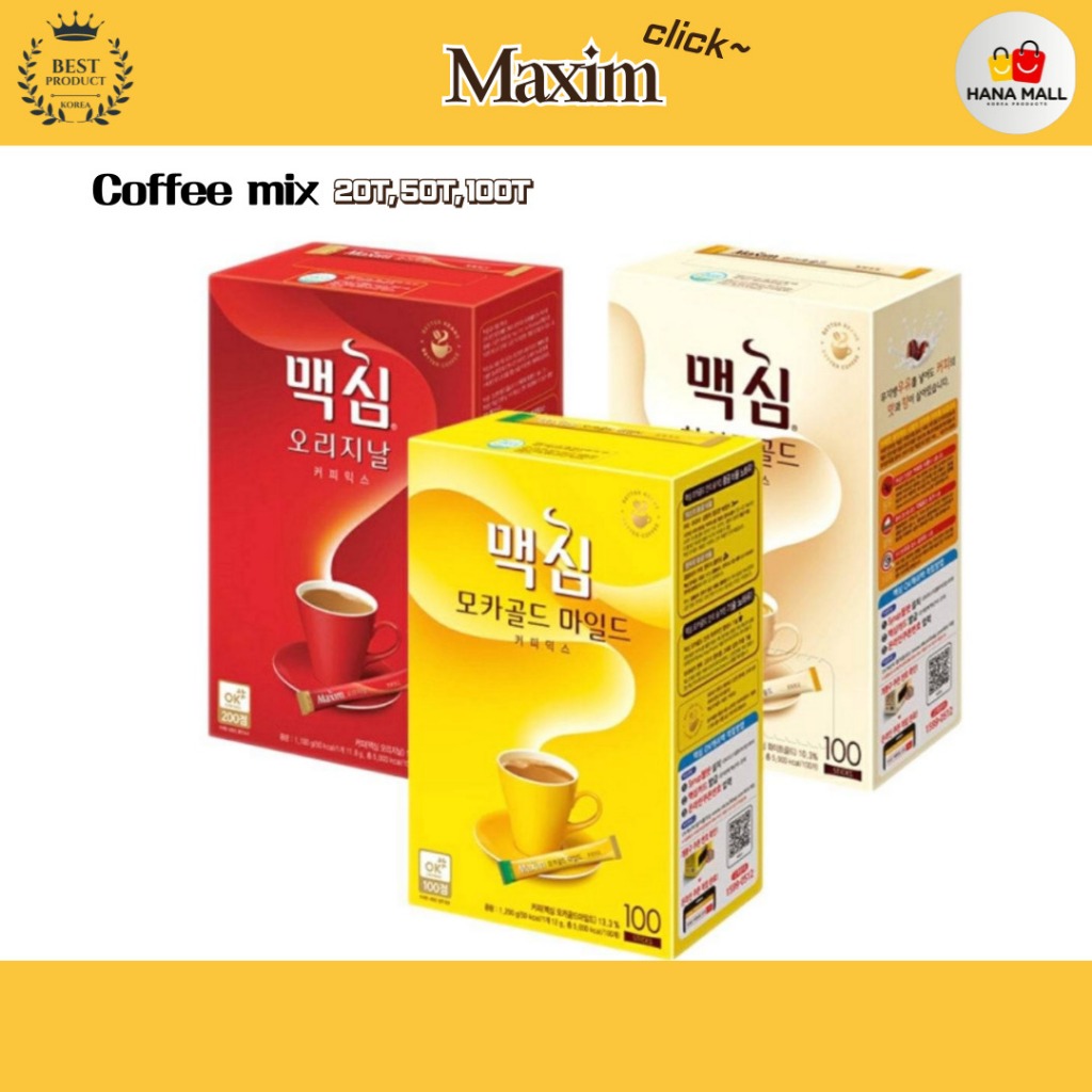 Maxim Korean Coffee Mix 20t 50t 100t Instant Coffee White Gold Supreme ...