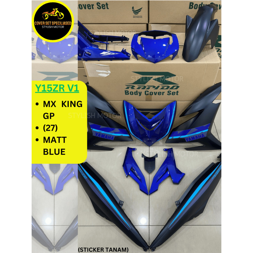 RAPIDO Cover Set YAMAHA Ysuku Y15zr V1 V2 Mx King GP (27) Blue Coverset Sticker Tanam Stripe ...