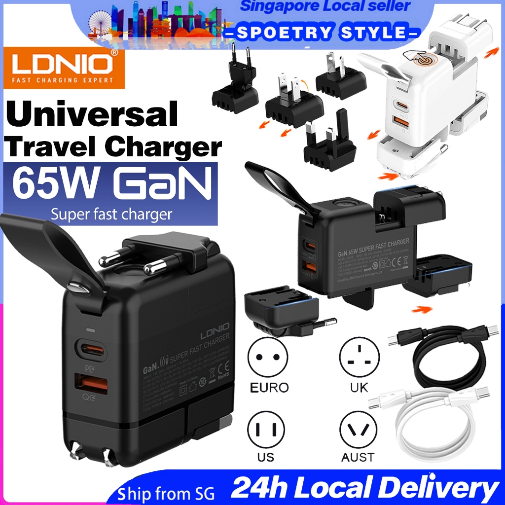 【SG】LDNIO Universal Travel Adapter 65W GaN Fast Charging USB-A &Type C ...