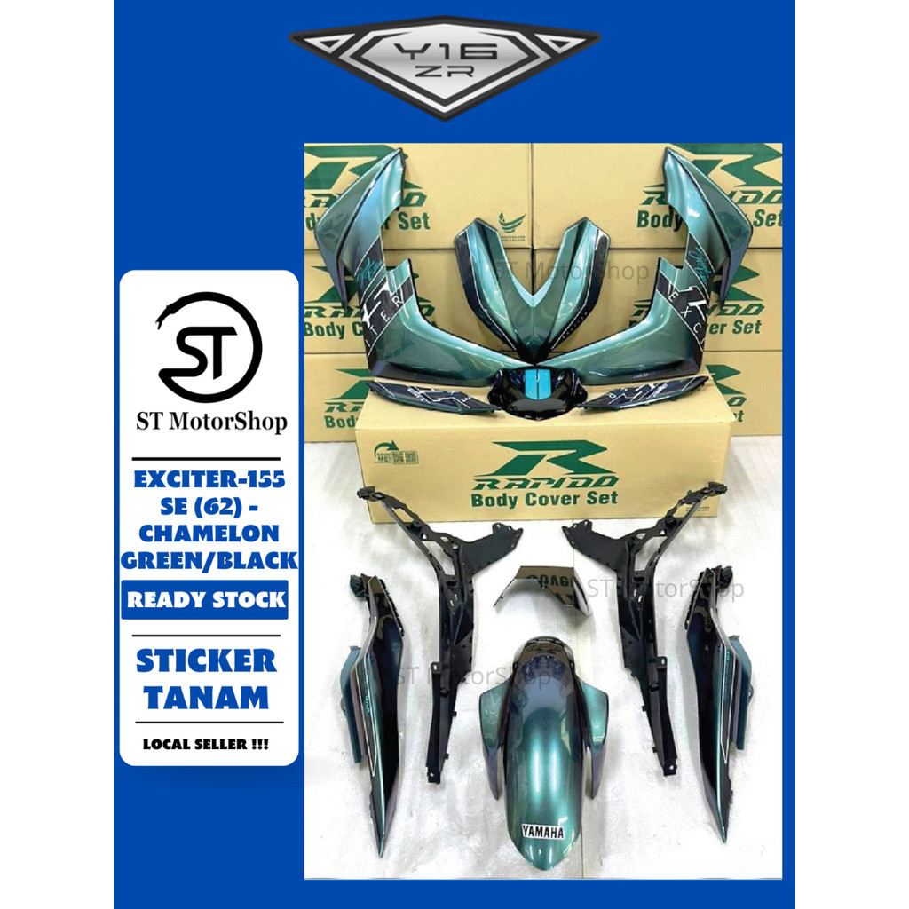 YAMAHA Y16 Y16ZR EXCITER-155 SE (62) CHAMELON GREEN/BLACK COVER SET ...