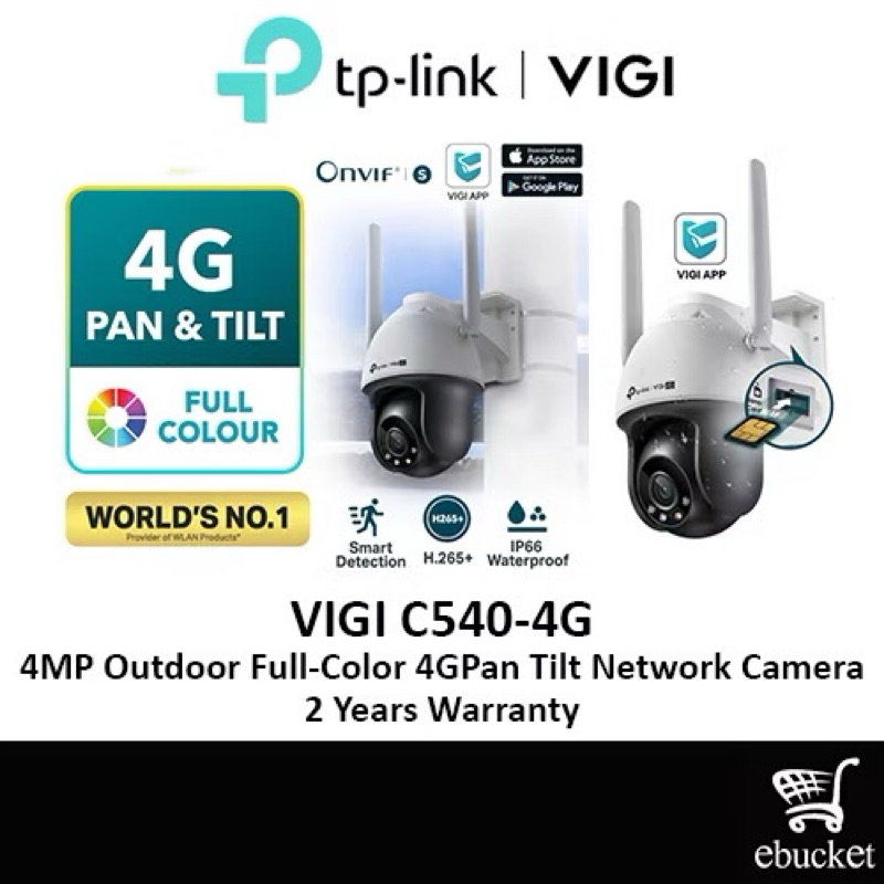 TP-Link VIGI C540-4G 4G SIM Card 4MP CCTV Camera Outdoor IP66 Waterproof Pan Tilt Full-Color ...
