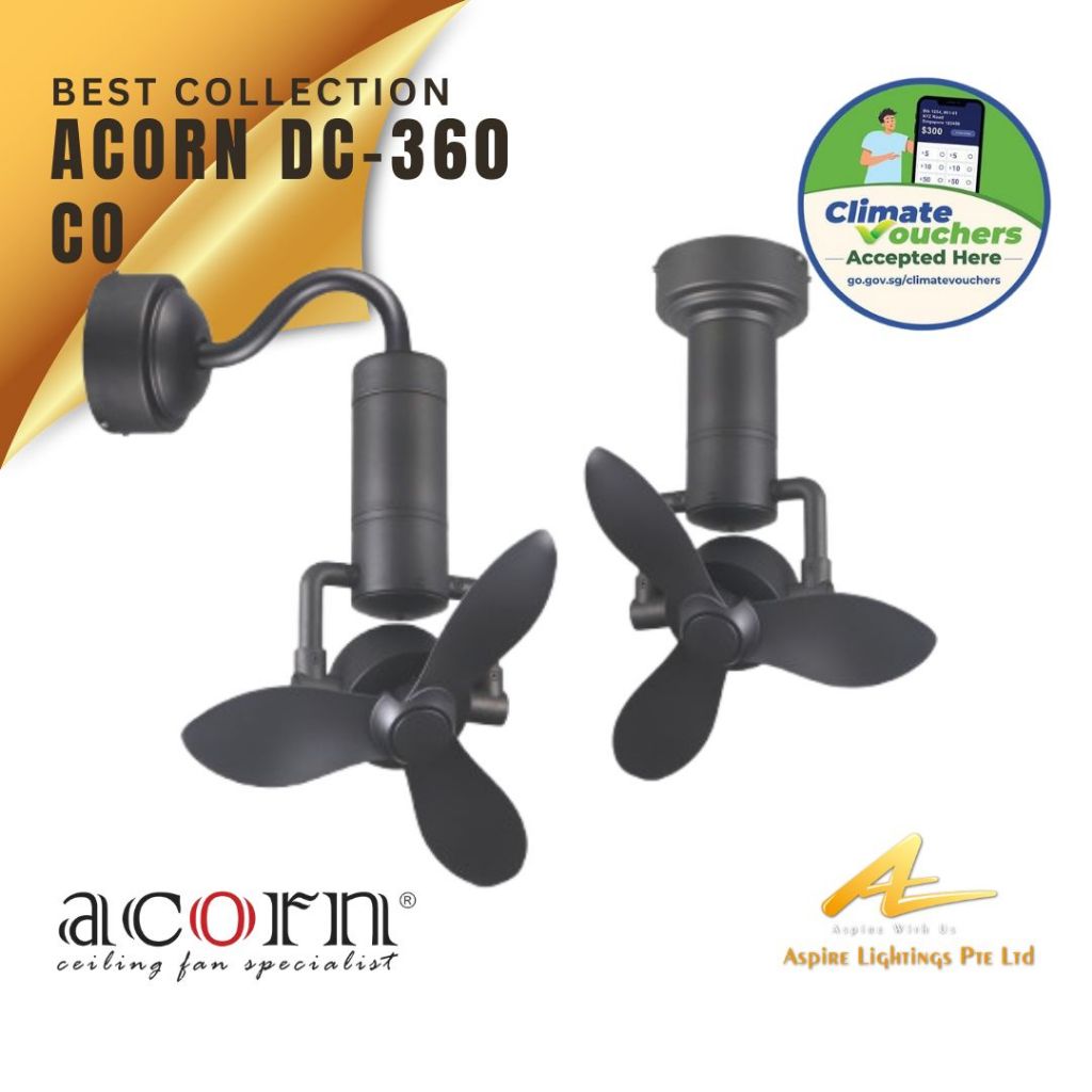 Ceiling Fan Wall Mount Corner Fan Acorn DC360 Coffee Remote Control 360 ...