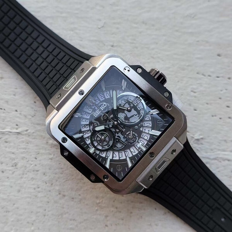 Seiko Mods Square Seikolex stainless steel VK63 skeleton open heart men ...