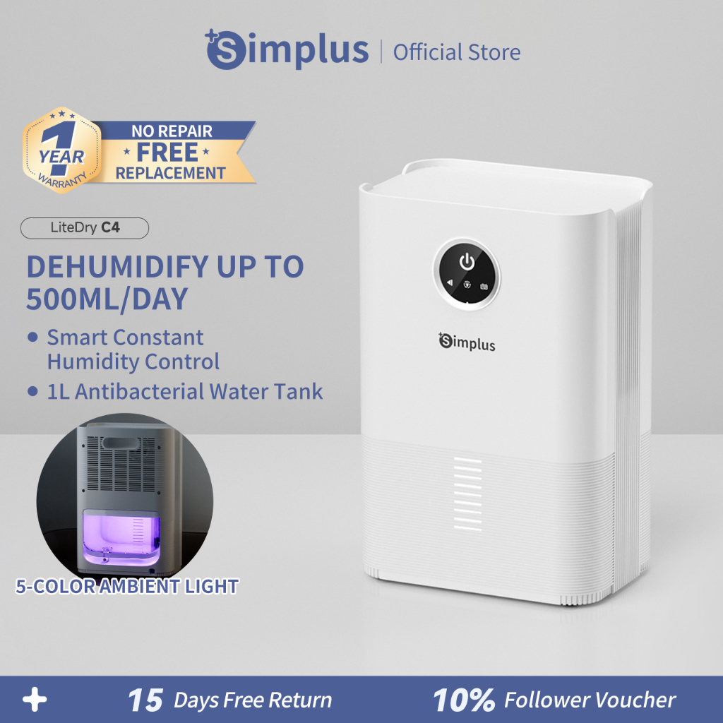 Simplus Dehumidifier 1L Water Tank Intelligent Humidity Monitoring ...