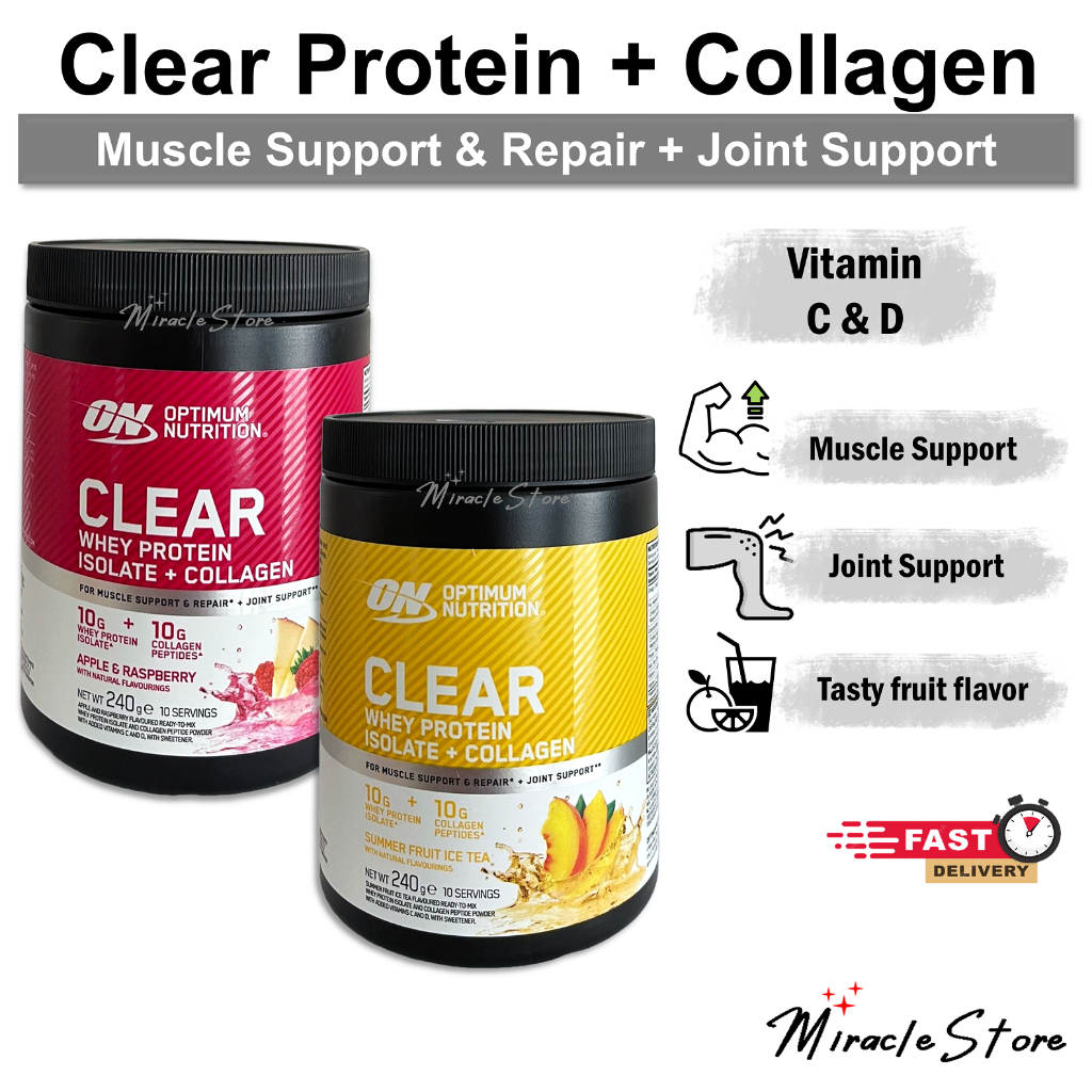 Optimum Nutrition Clear Whey Protein Isolate + Collagen 240g Muscle ...