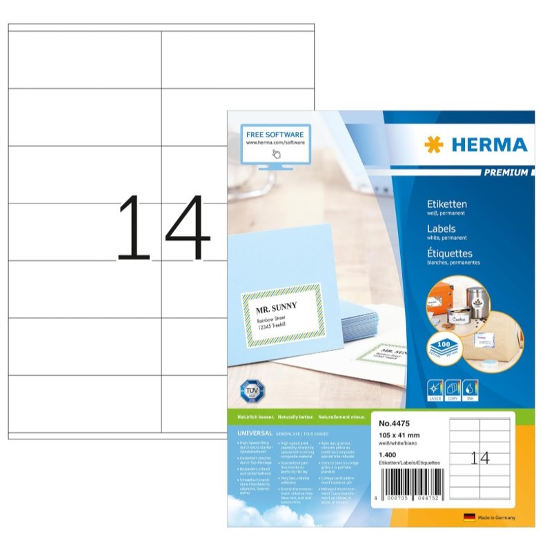 The Office Shoppe - HERMA Premium Address Stickers Label A4 105 x 41mm ...