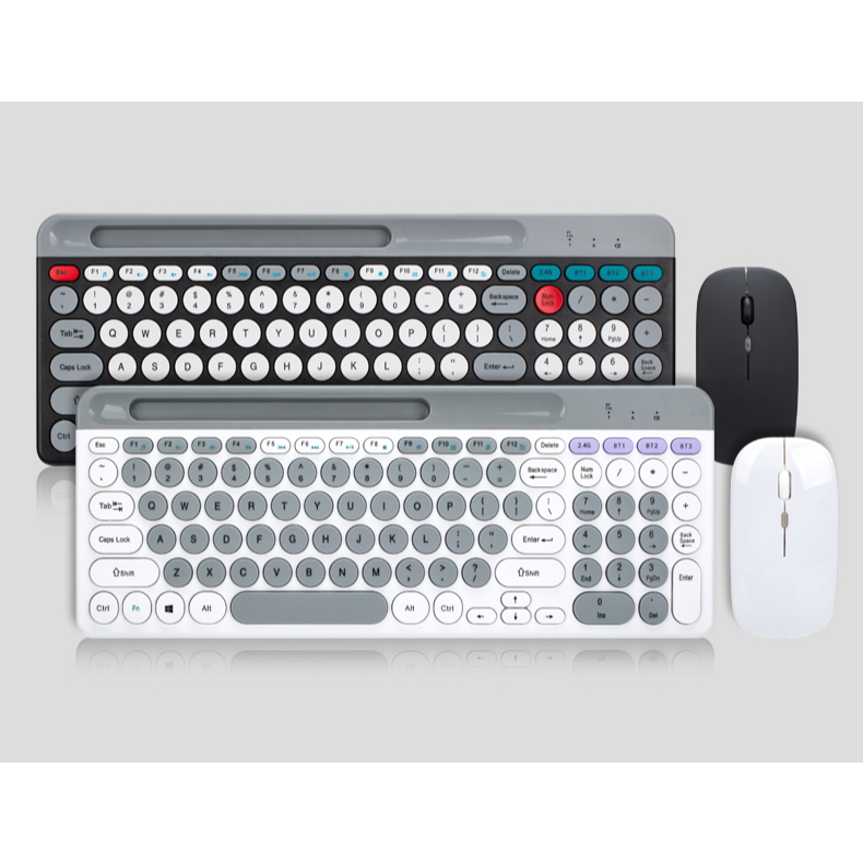 Retro Wireless Keyboard Mouse Combo USB Dongle and Bluetooth Wireless ...