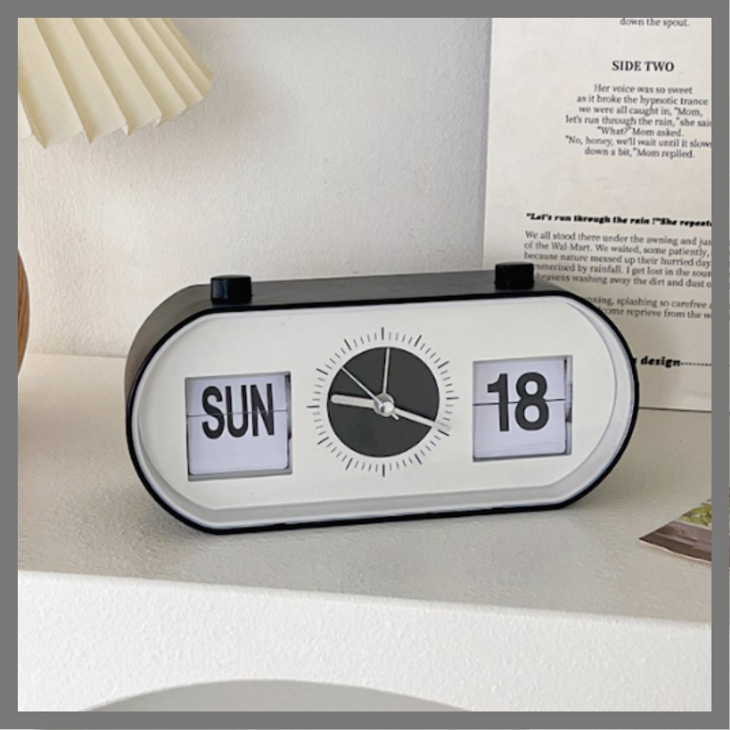 Modern Round Flip Desk Clock – Analog Calendar Clock for Home & Office ...