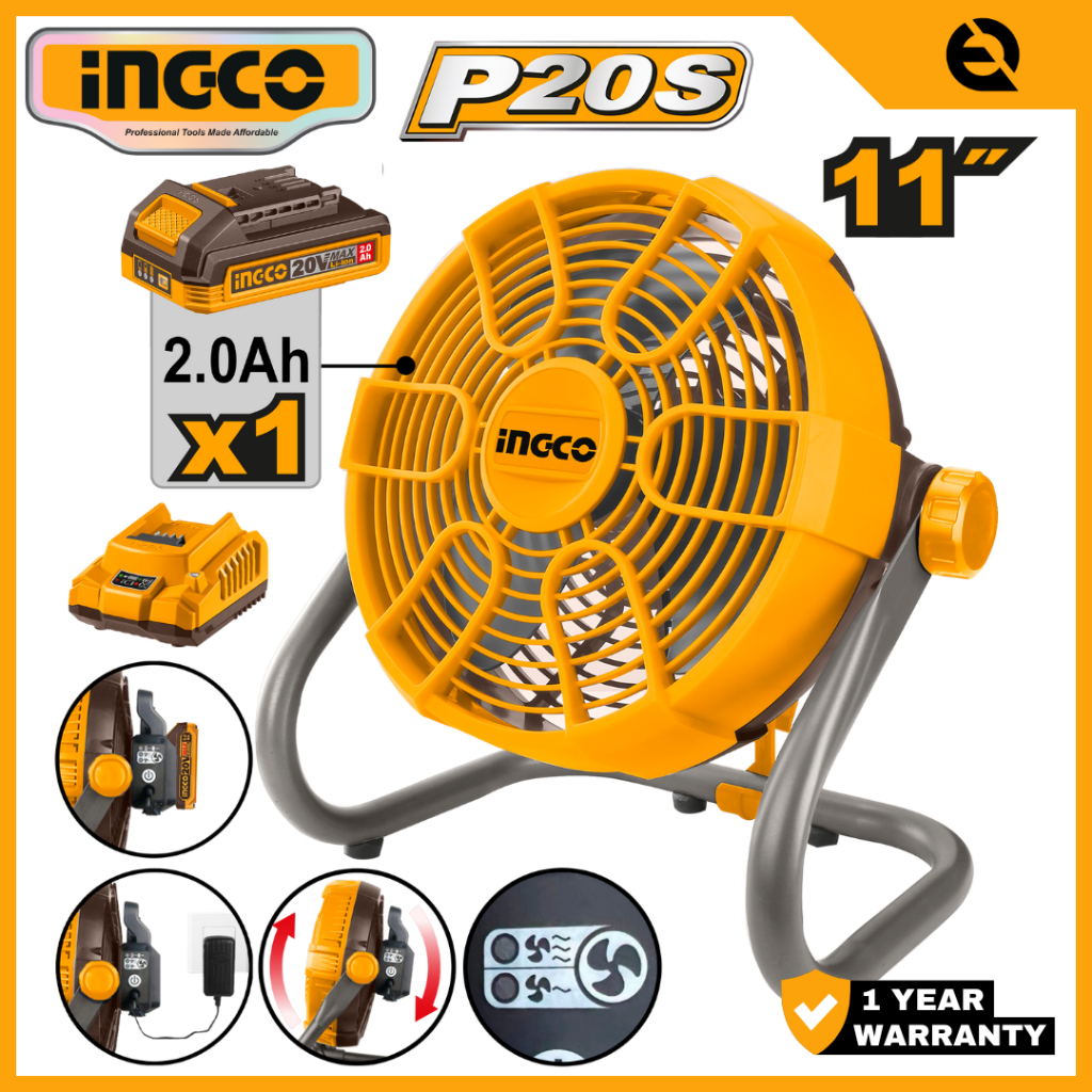 INGCO 20V 11" CORDLESS FAN | AC/DC POWERED | CFALI2002 | Shopee Malaysia