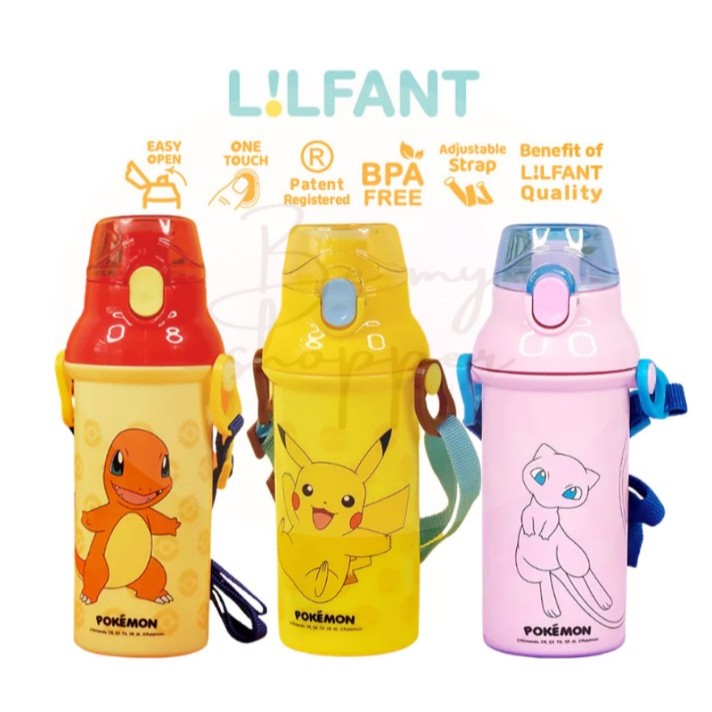 [LILFANT] Pokemon Anchor One-Touch Shoulder Strap Water Bottle 480ml (Pikachu / Charmander / Mew ...