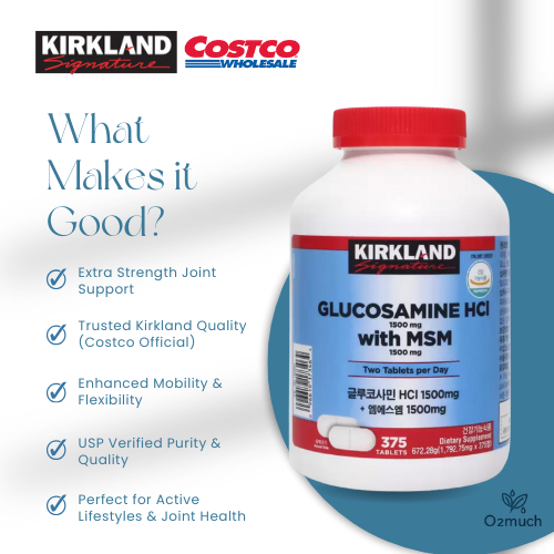Kirkland Signature Glucosamine HCI 1500mg + MSM 1500mg (375 Tablets) | (Exp:01/2028) Joint ...