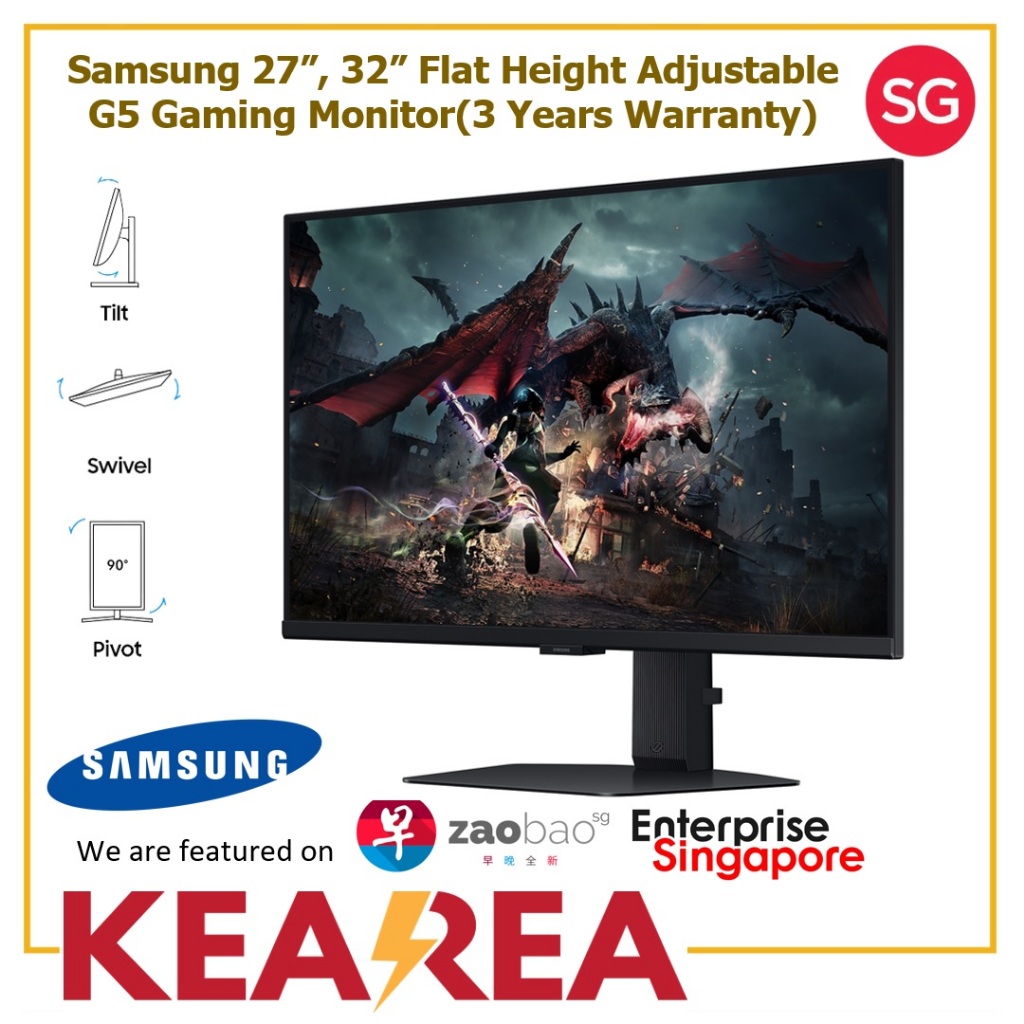 Samsung 27”, 3” Flat Height Adjustable G5 QHD Gaming Monitor | Shopee ...