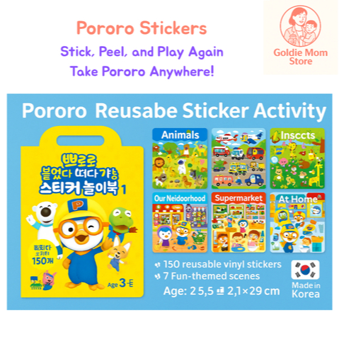 Pororo Reusable Sticker Activity Book-7 types Animals, Vehicles ...