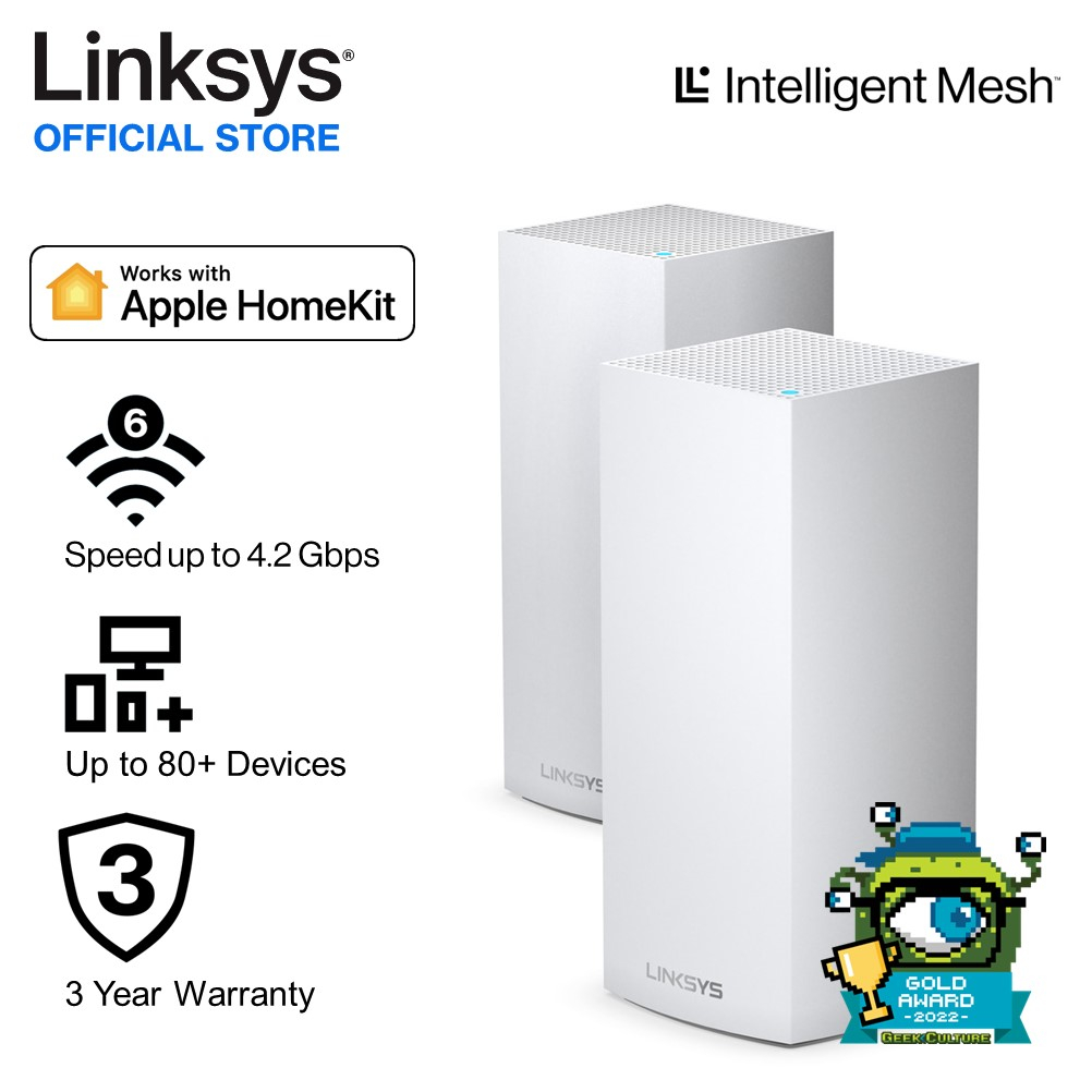 Linksys Velop AX4200 Tri-Band WiFi 6 Mesh System 2 Pack, MX8400 , Tri-Band AX Gigabit Mesh ...