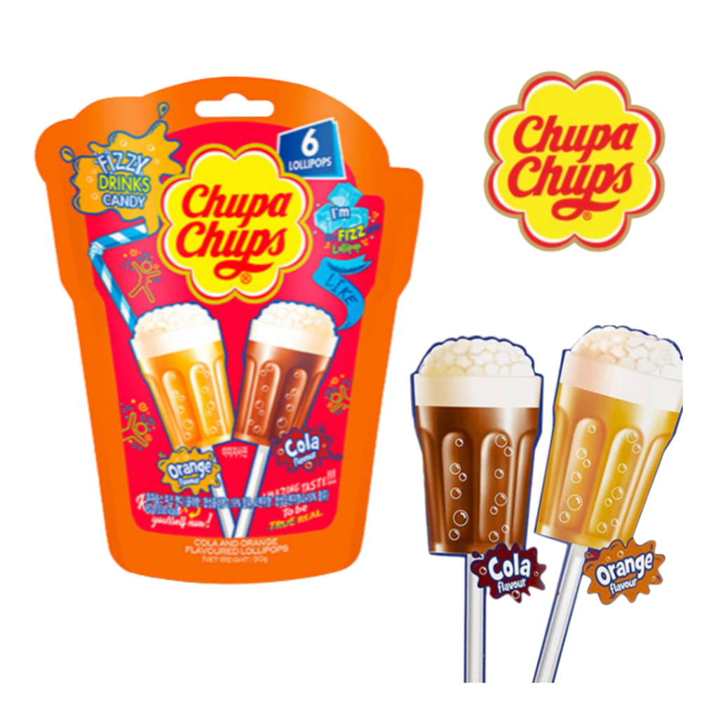 [Chupa Chups] 6 pieces Fizzy Lollipops 90g (Coke/Orange) Fizzy Drinks Candy | Shopee Malaysia