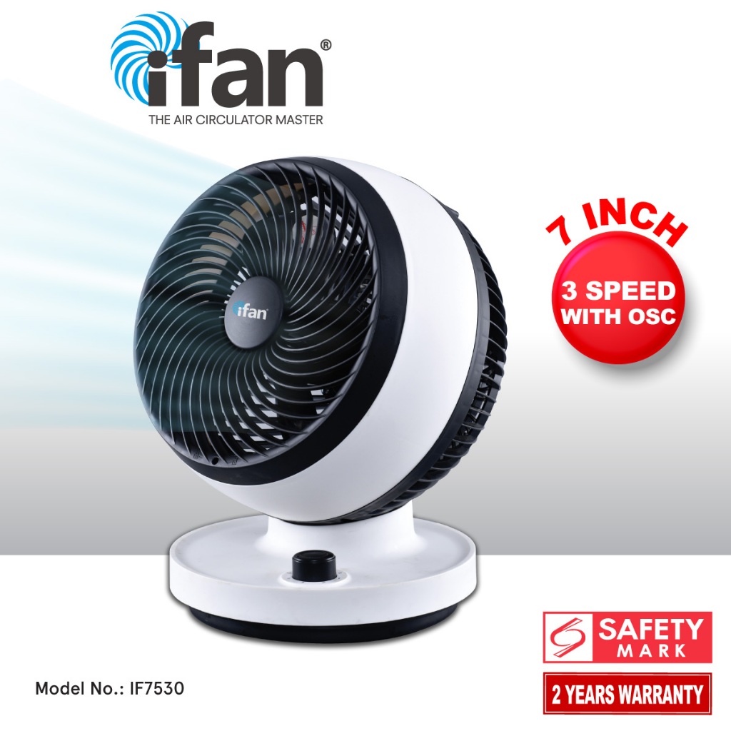 iFan 7" AIR CIRCULATOR TURBOFAN WITH OSCILLATION, Power Fan, Desk Fan ...