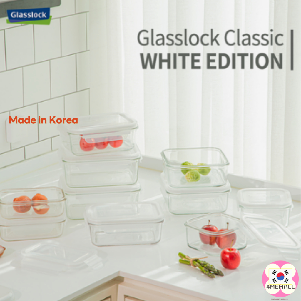Glasslock Classic White Edition Glass Airtight Container Food Storage ...