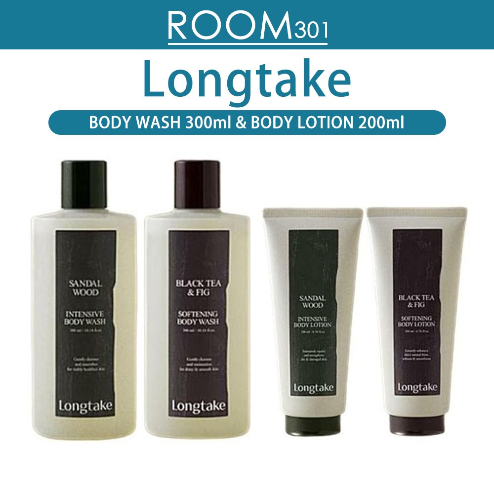 [LONGTAKE] BODY WASH (300ml) & BODY LOTION (200ml) 3Type [Sandalwood / Black Tea & Fig / Basil ...