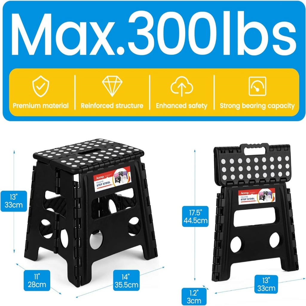 Folding Step Stool 13 inch Height Premium Heavy Duty Foldable Stool for ...