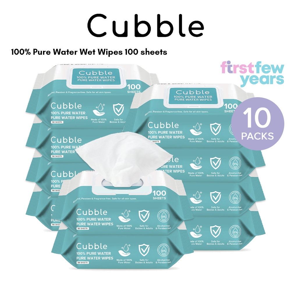 Cubble 100% Pure Water Wet Wipes 100 sheets x 10 Packs = 1000 sheets ...