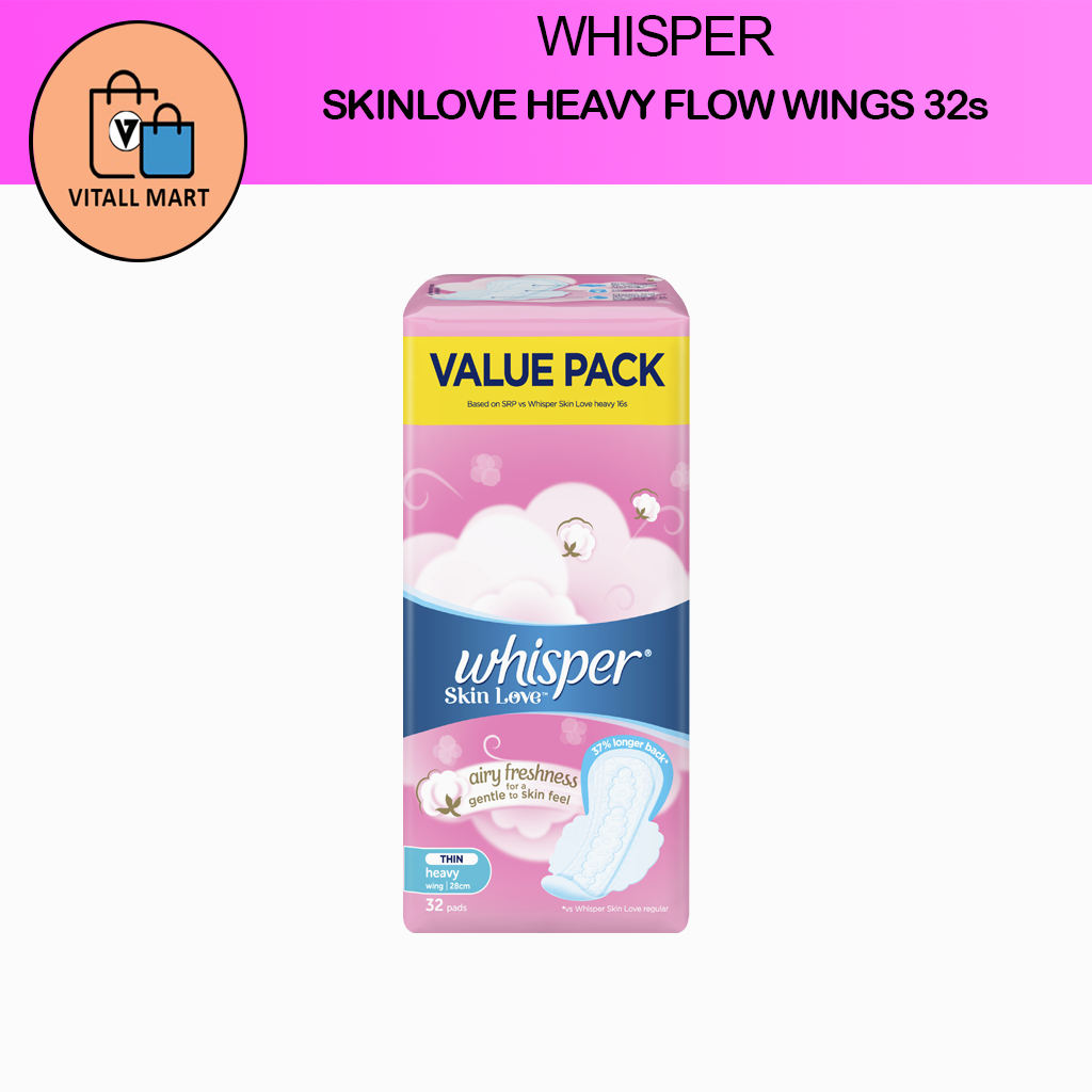 Whisper Skin Love Thin Normal to Heavy Flow Wing Sanitary Pads 28cm 32 ...