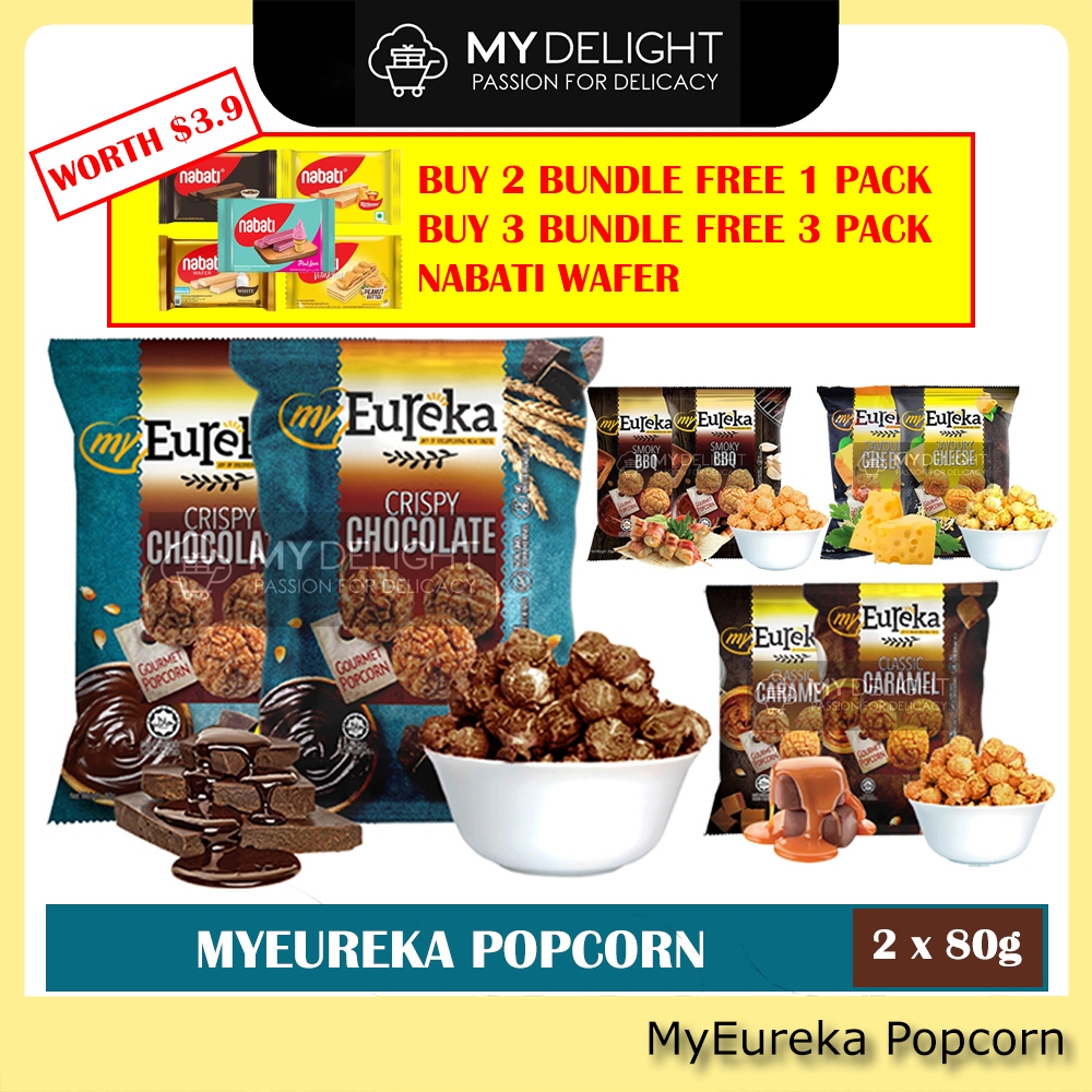 (2 x 80g) MyEureka Gourmet Popcorn, Crispy Chocolate, Savoury Cheese, Smoky BBQ,Classic Caramel ...