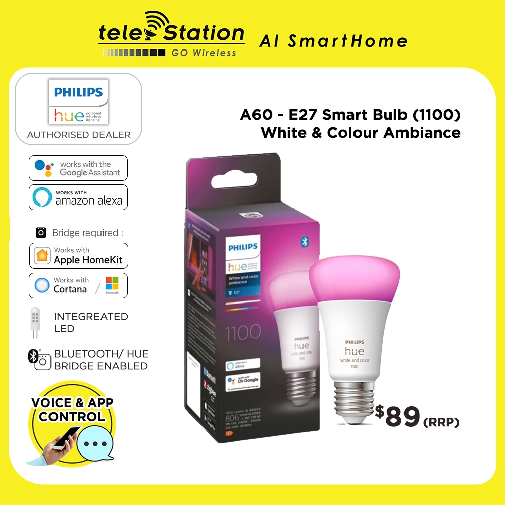 Philips Hue White and Color Ambiance A60 E27 Smart Bulb (1100) | Shopee ...