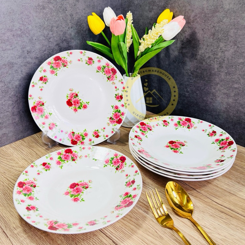 ROSE DELIGHT 🖤 8” Dessert / 9” Dinner Soup Plate (6pcs) Fine Porcelain ...