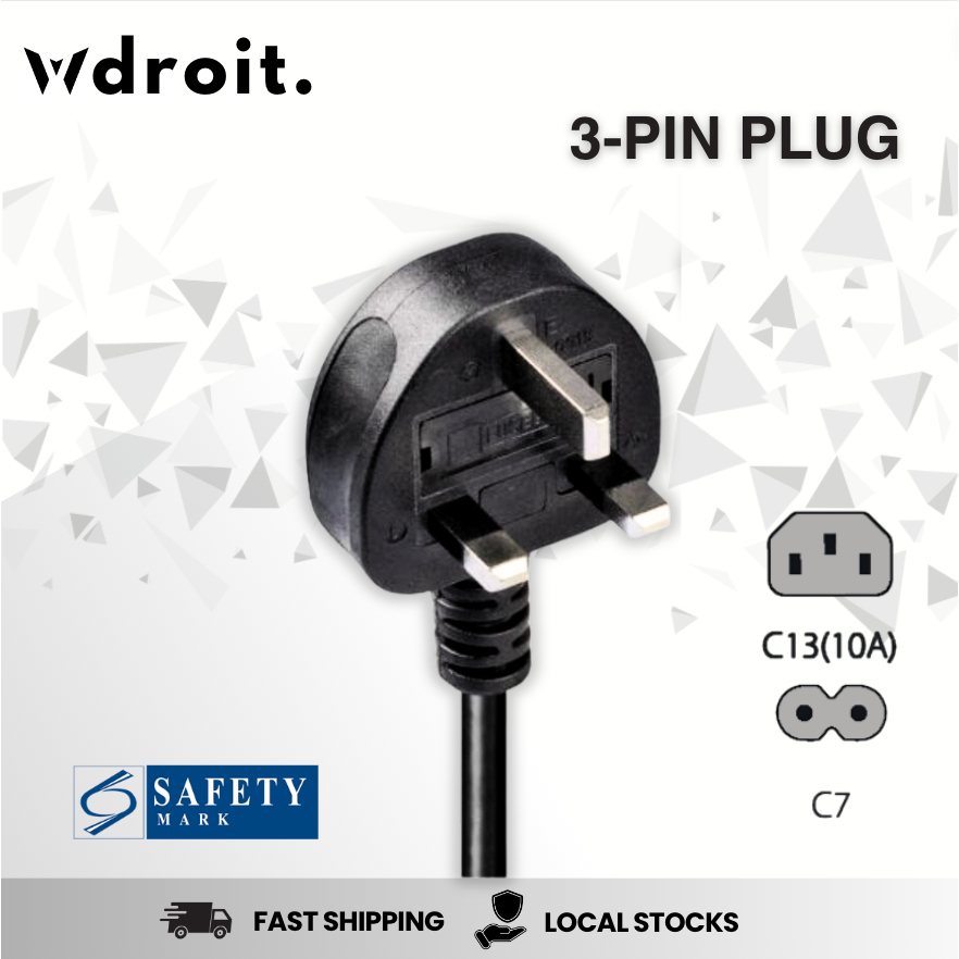 IEC to 3 3 Pin UK Plug Power Cable Cord C7 C13 (Female, Straight ...