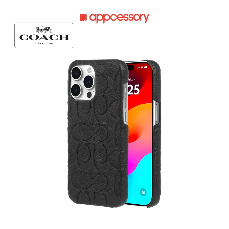 COACH Slim Wrap Case Black Emboss Signature C Pebbled Leather for iPhone 15 Pro/15 Pro Max ...