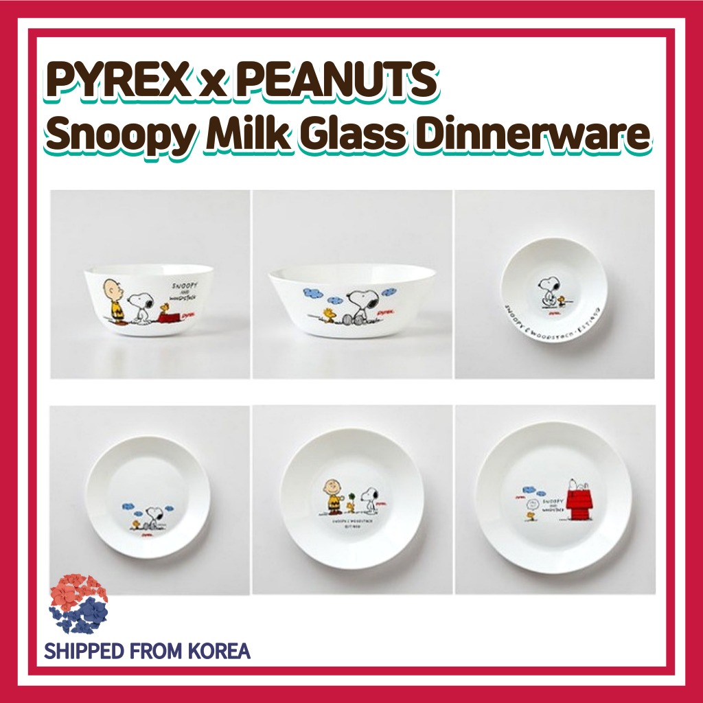 Pyrex x PEANUTS Snoopy Milk Glass Dinnerware/Bowl Large/Large Plate ...