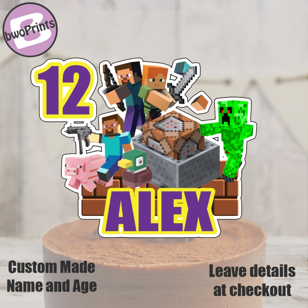 Minecraft Custom Made Cake Topper Cupcake Topper Banner Birthday Party ...