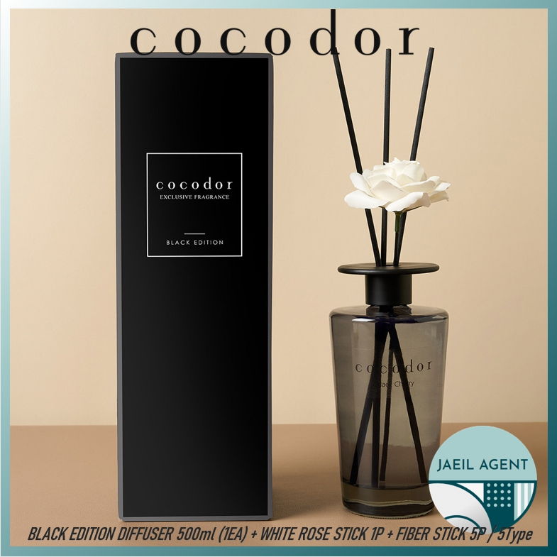 [COCODOR] BLACK EDITION DIFFUSER 500ml (1EA) + WHITE ROSE STICK 1P + FIBER STICK 5P / 5Type ...