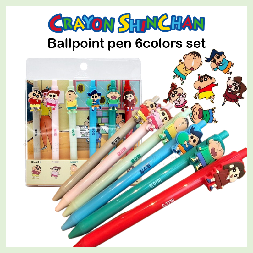 [DAISO KOREA] Crayon Shinchan Ballpoint pen 6colors set ballpen 1044996 ...
