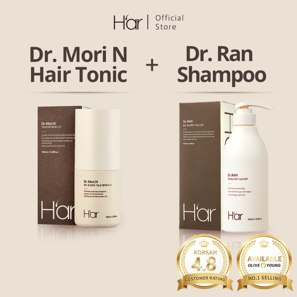 H'ar Dr. Ran Black Egg Protein Anti Hair Loss Shampoo (500ml x 1) + Dr.Mori N Hair Tonic (100ml ...