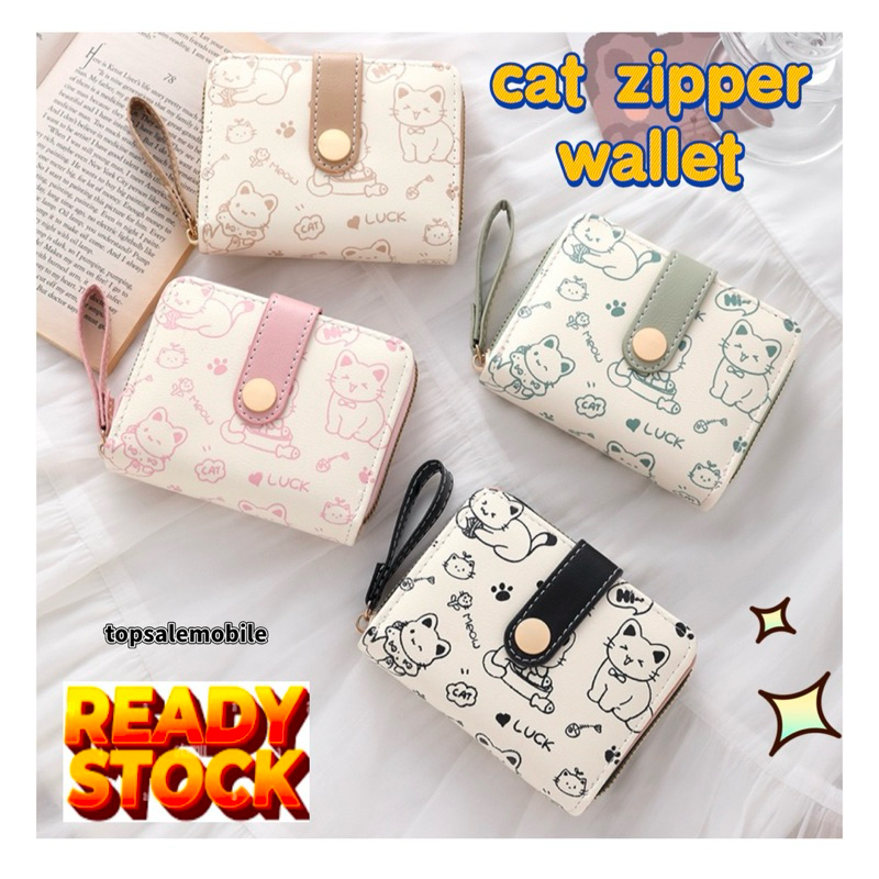 Cute cat zipper wallet folding coin bag women purse wallet with card ...
