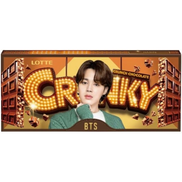 LOTTE /BTS x CRUNKY Chocolate bar 34g JIN RM J - HOPE SUGA V JIMIN JUNG ...