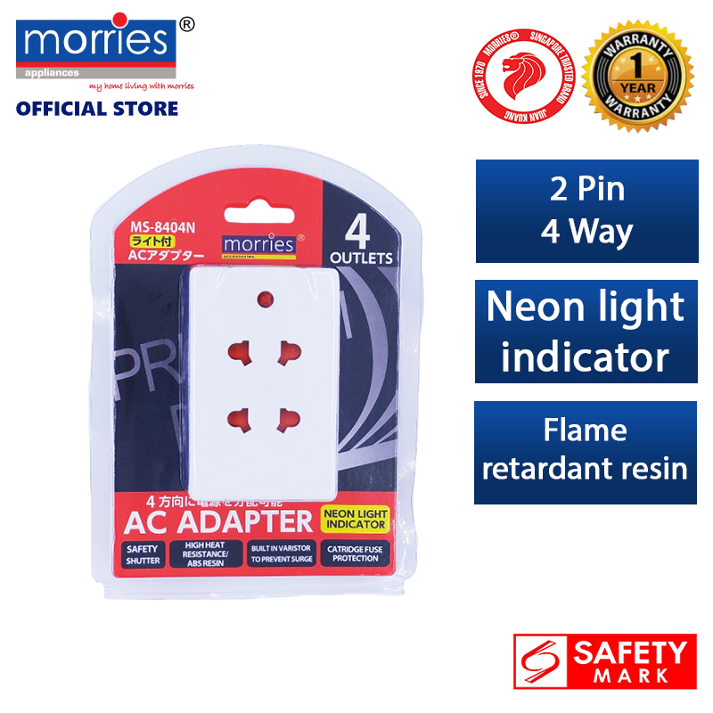 Morries 2Pin 4Way Adapter W/ Varistor Neon Light indicator MS-8404N | Shopee Malaysia